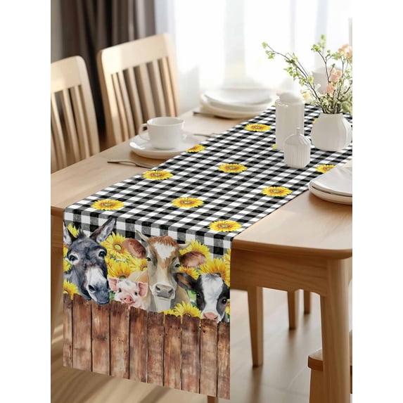 Burlap Table Runner 48 Inches Long, Farm Animal Donkeys Pigs Cows Non ...
