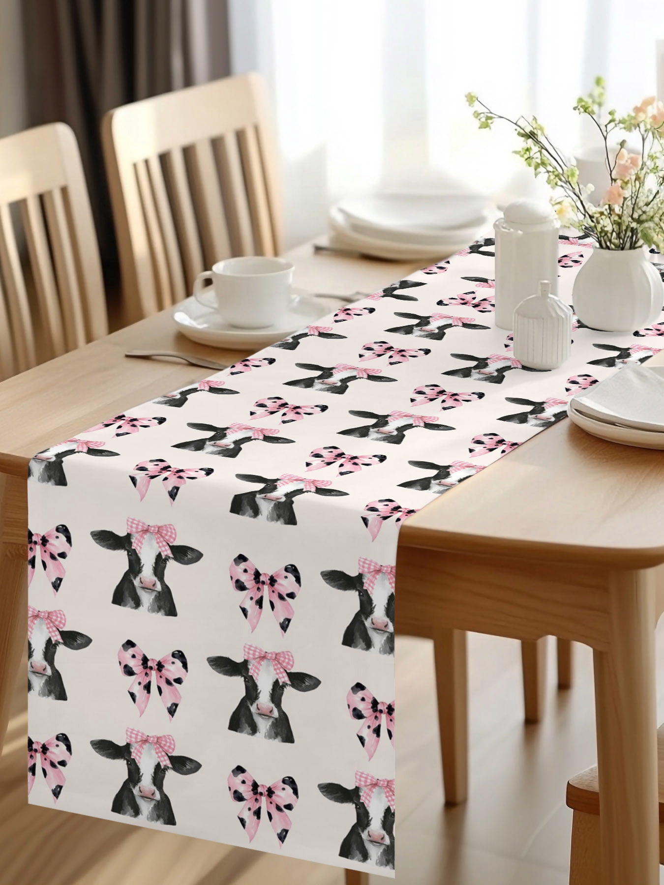 Burlap Table Runner 48 Inches Long, Farm Butterfly Cone Cow Non-Slip ...