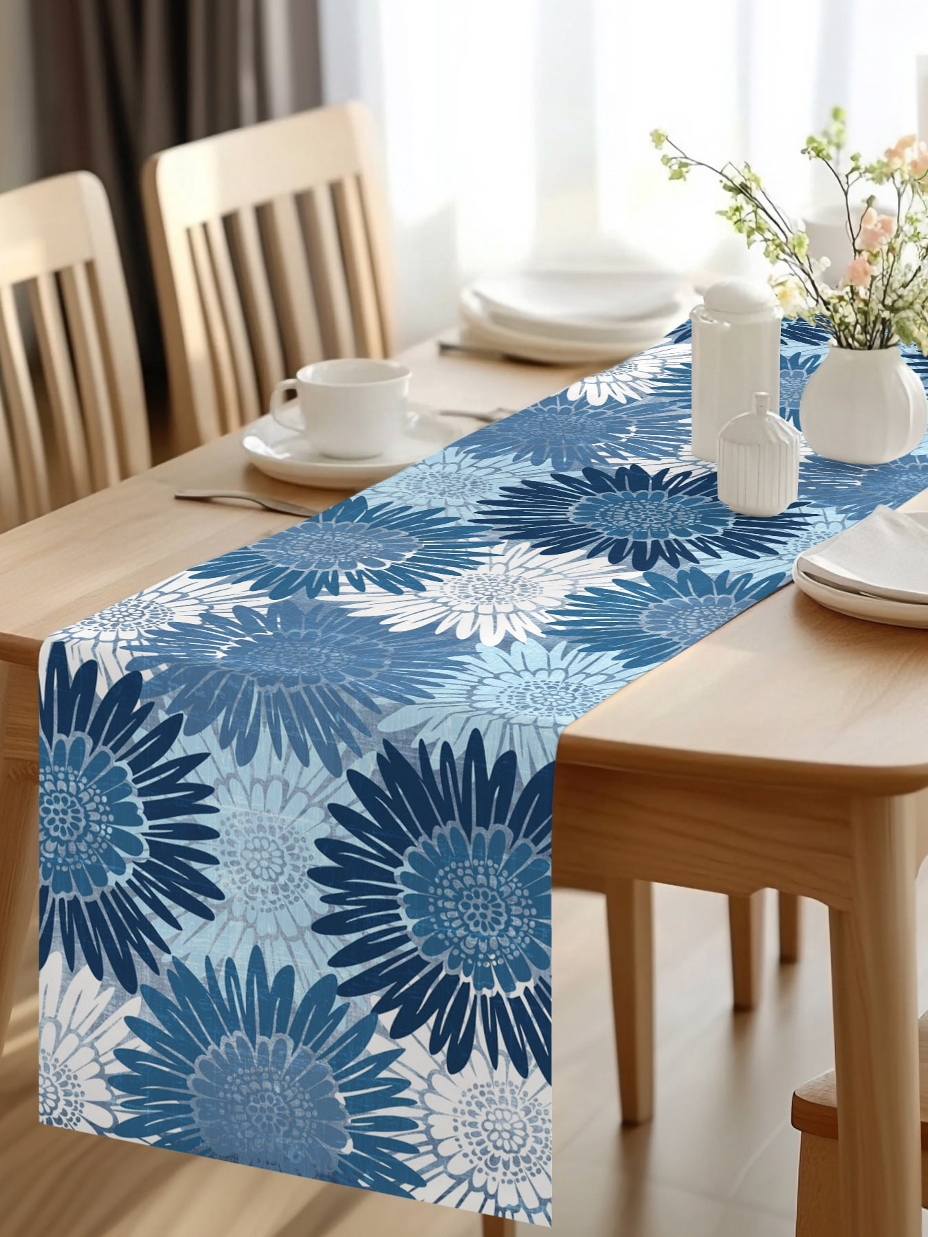 Burlap Table Runner 48 Inches Long, Farm Floral Daisies Non-Slip ...