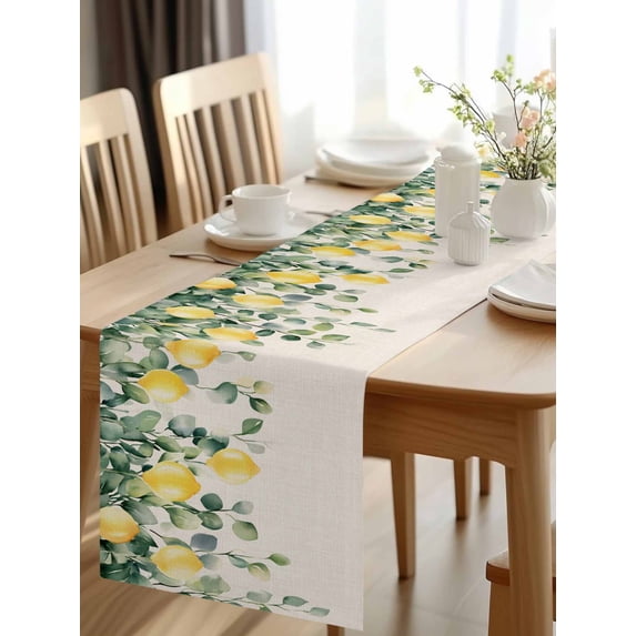 Burlap Table Runner 48 Inches Long, Farm Lemon Eucalyptus Leaves Non ...