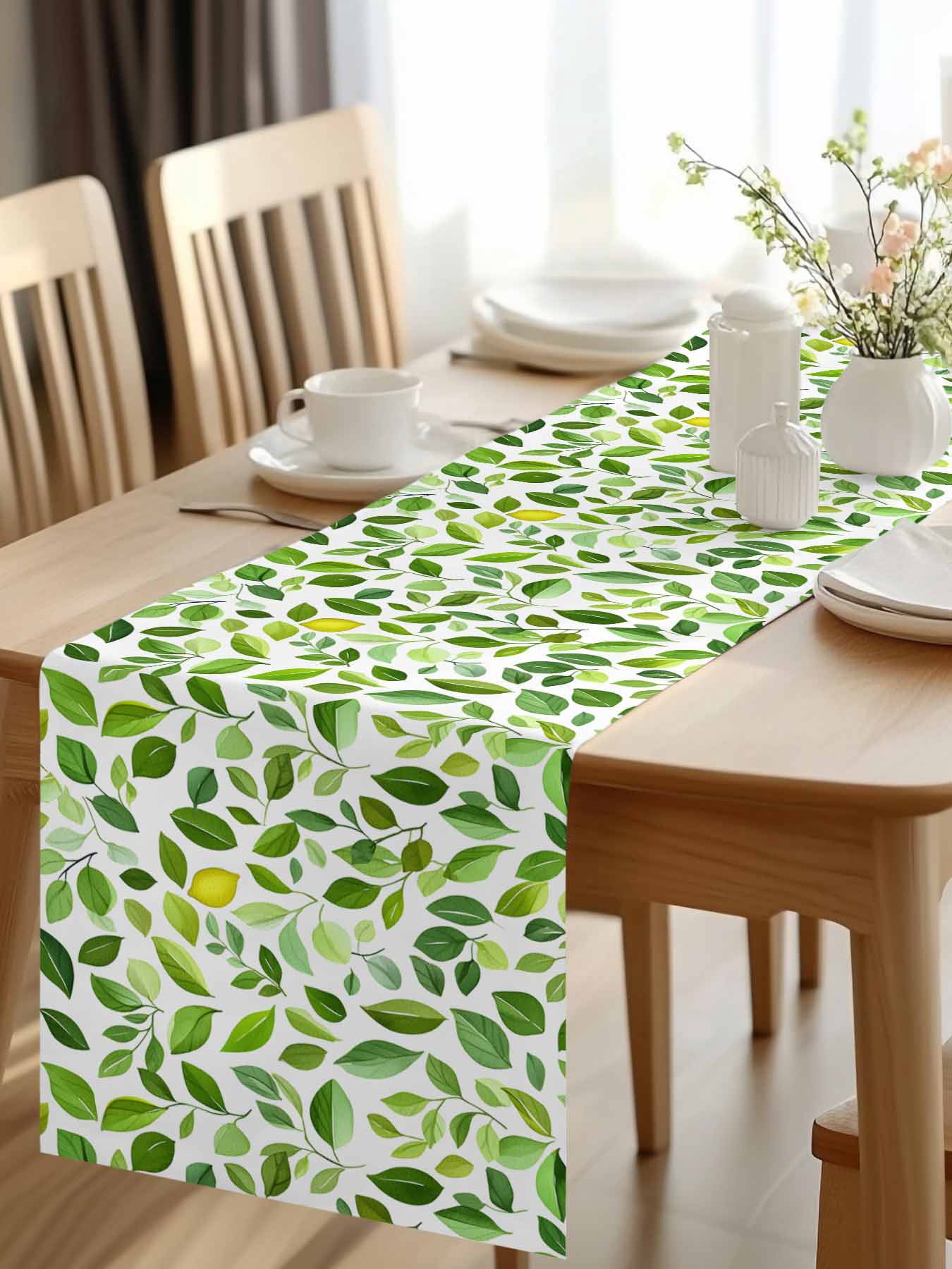 Burlap Table Runner 48 Inches Long, Farm Lemon Leaves Non-Slip Kitchen ...