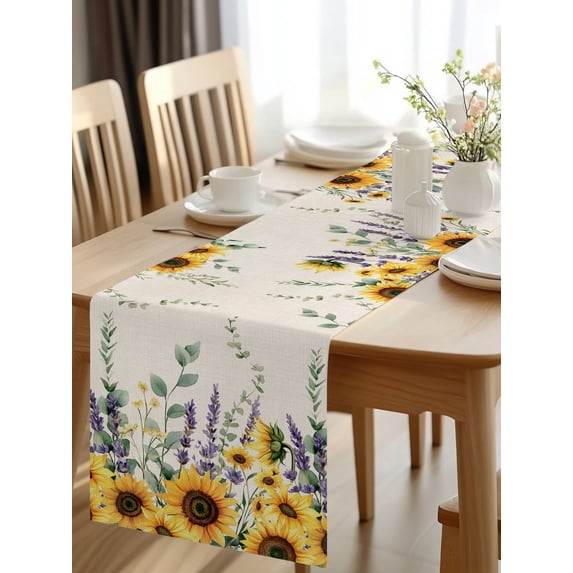 Burlap Table Runner 48 Inches Long, Farm Sunflower Eucalyptus Leaf Non ...