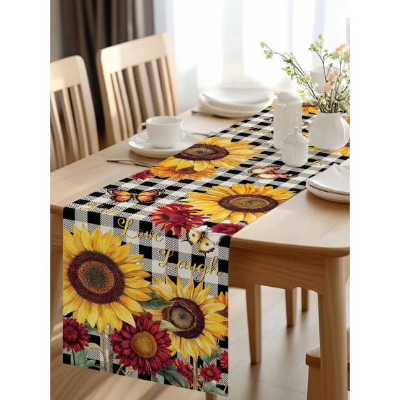 Burlap Table Runner 48 Inches Long, Farm Sunflowers Butterfly Non-Slip ...