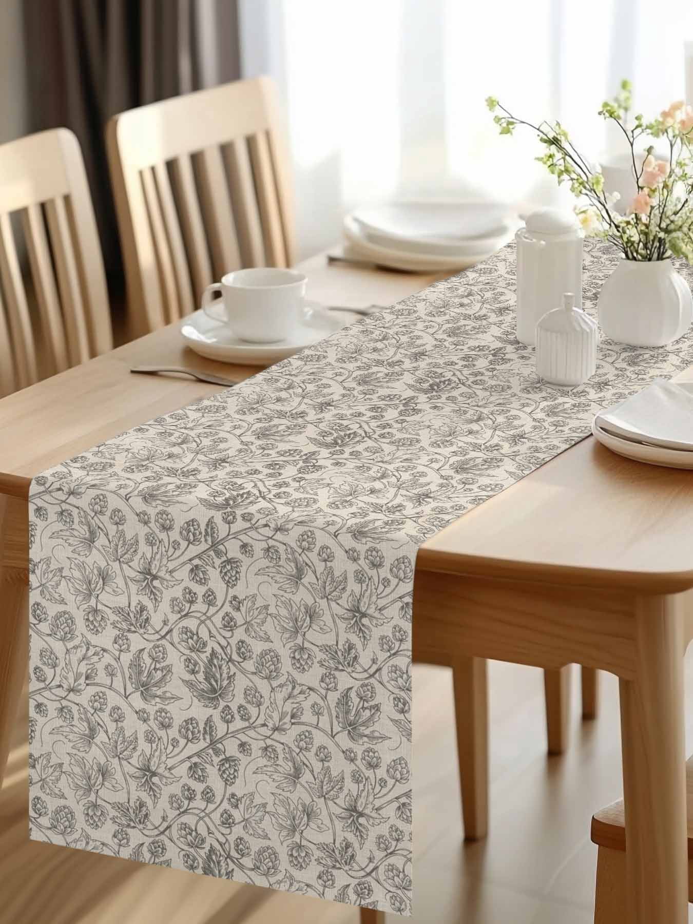 Burlap Table Runner 48 Inches Long, Farm Vintage Flower Leaves on Linen ...