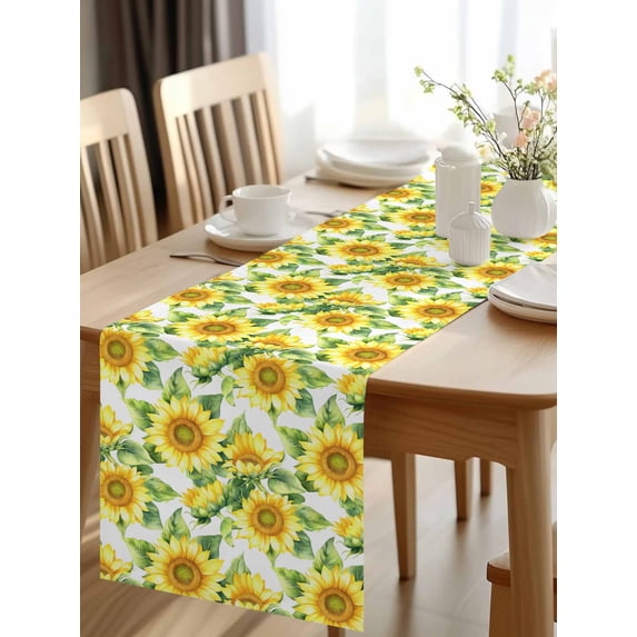 Burlap Table Runner 48 Inches Long, Farm Yellow Sunflower Green Leaves ...