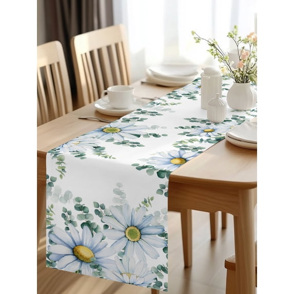 Burlap Table Runner 48 Inches Long, Farmhosue Daisy Eucalyptus Leaves ...