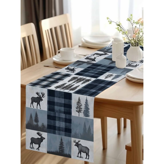 Burlap Table Runner 48 Inches Long, Farmhouse Deer Forest Tree Non-Slip ...