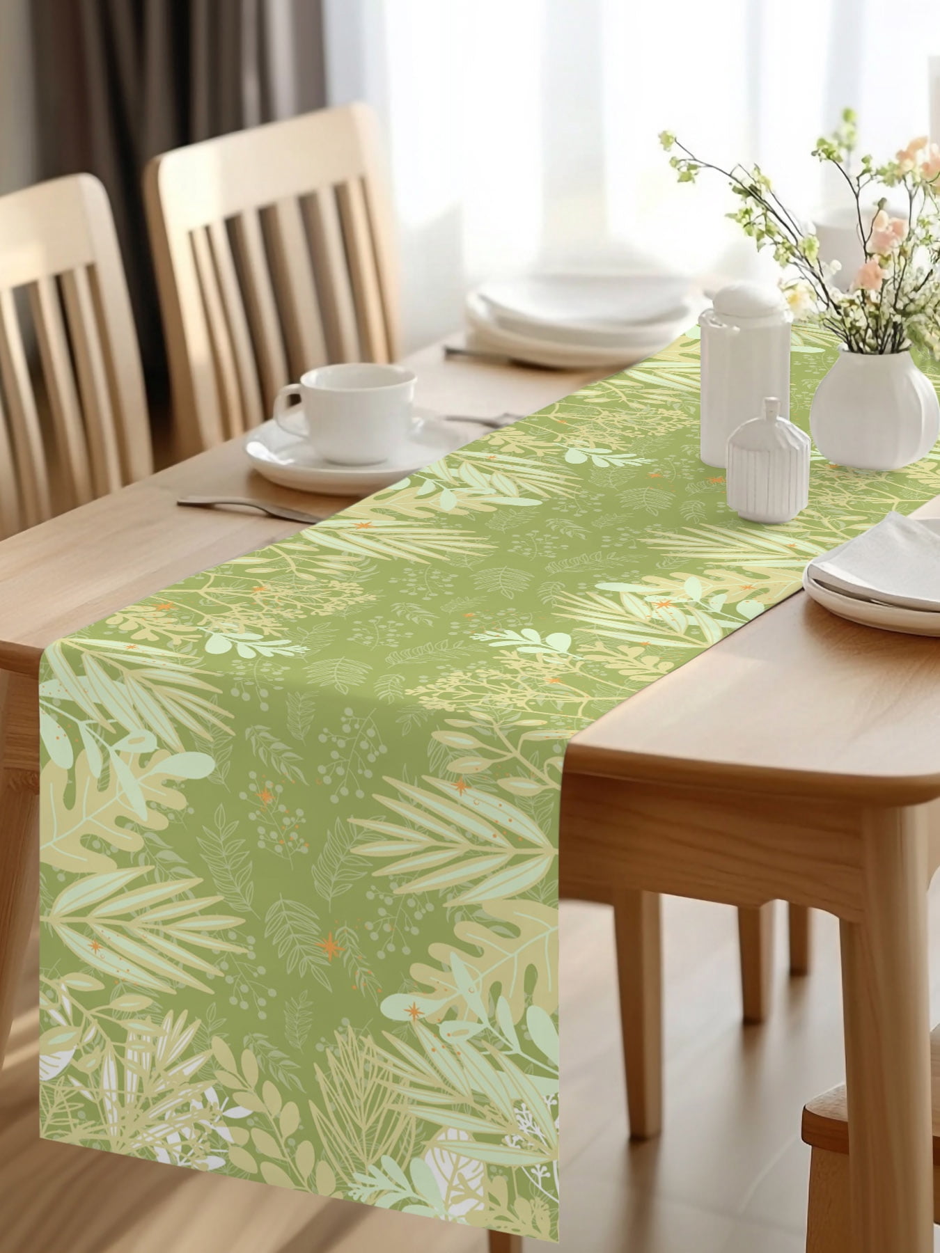 Burlap Table Runner 48 Inches Long, Farmhouse Leaves Abstract Herb Non ...