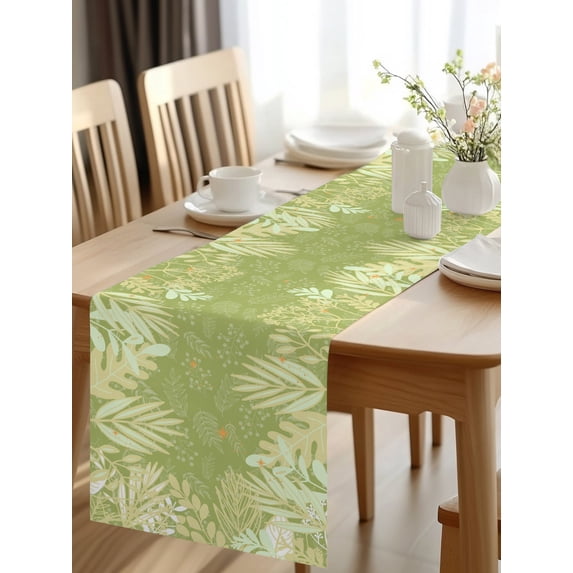 Burlap Table Runner 48 Inches Long, Farmhouse Leaves Abstract Herb Non ...
