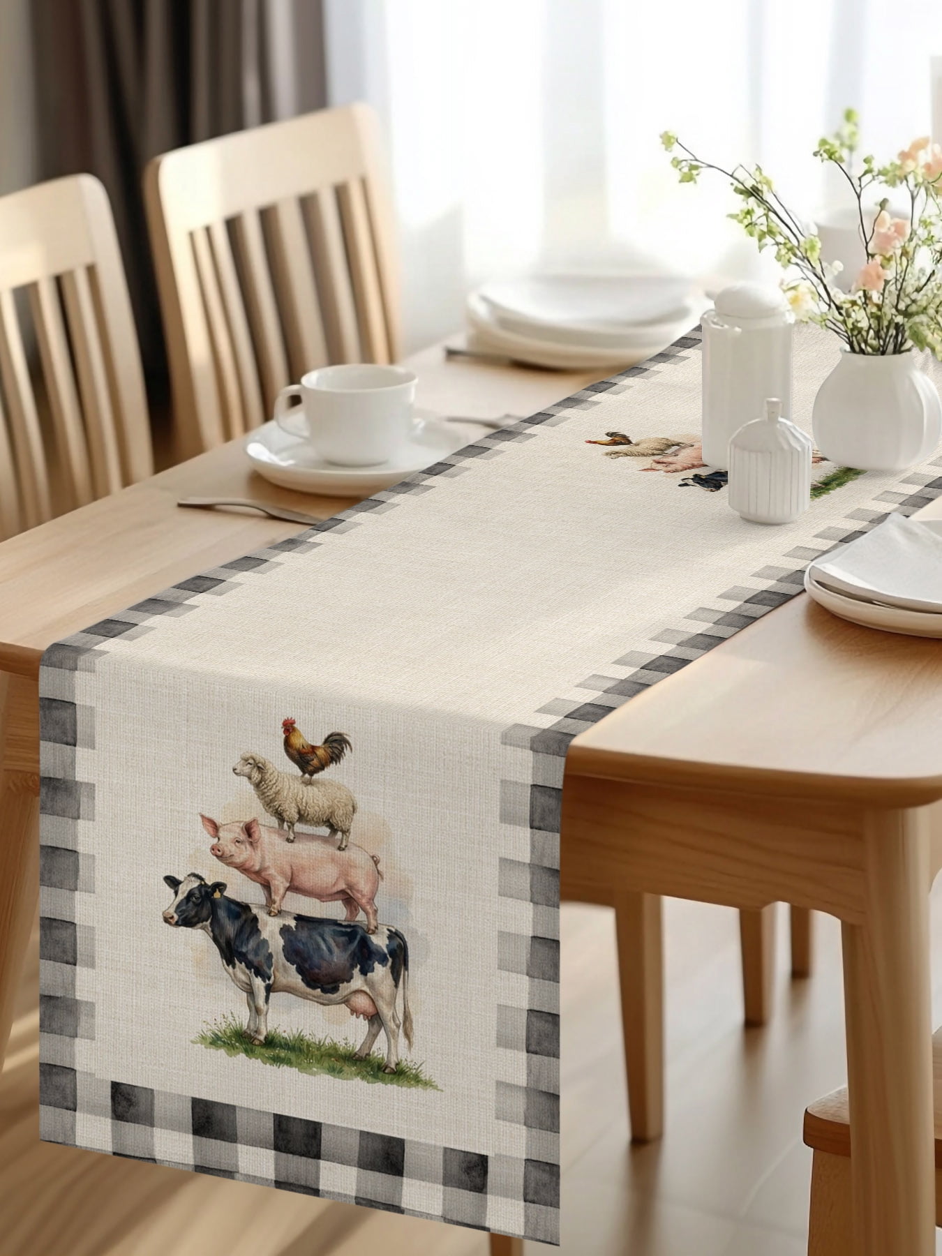Burlap Table Runner 48 Inches Long, Farmhouse Rooster Sheep Pig Cow Non ...