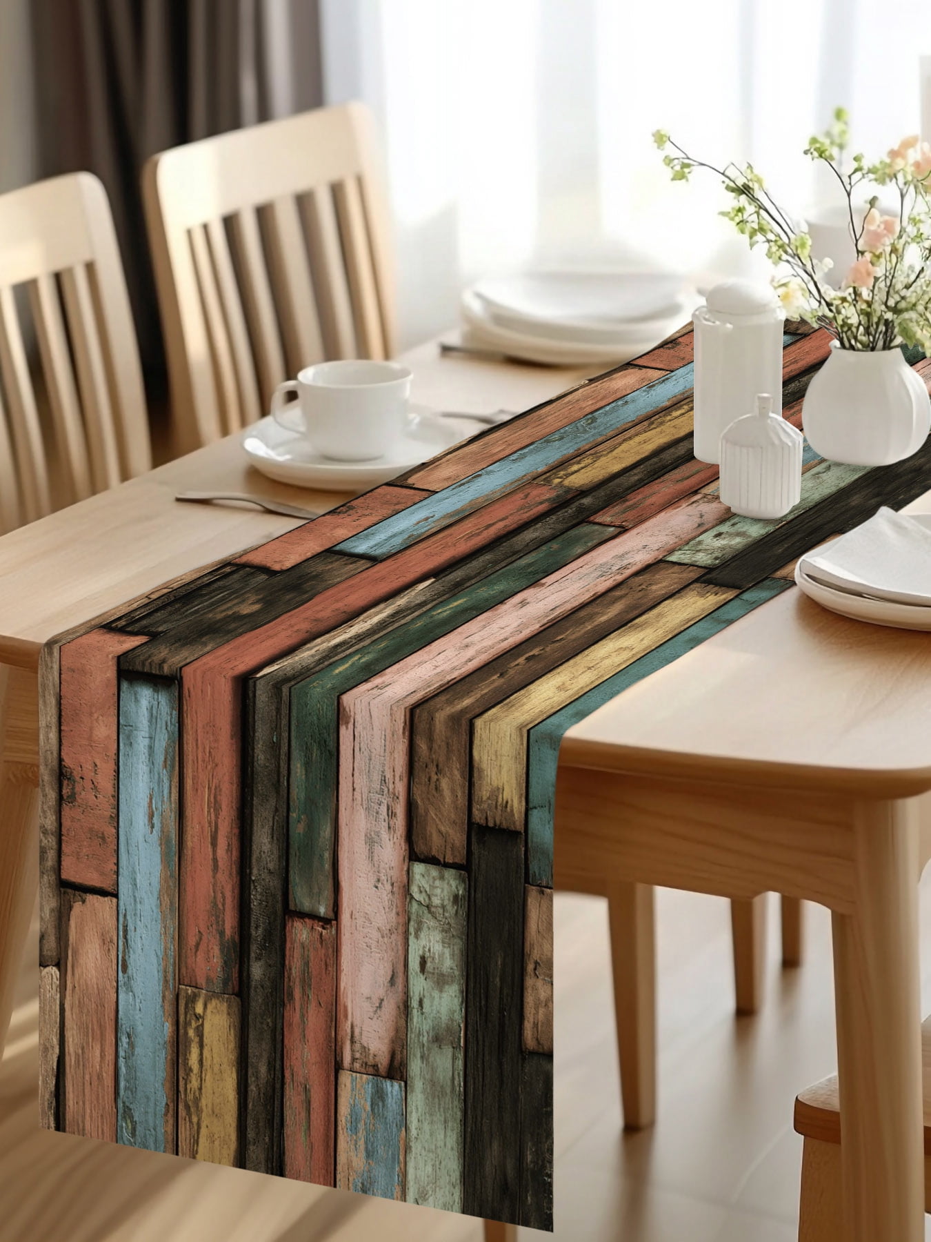 Burlap Table Runner 48 Inches Long, Farmhouse Rustic Wooden Plank Barn ...