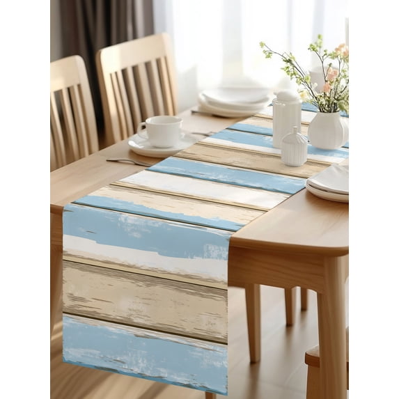 Burlap Table Runner 48 Inches Long, Farmhouse Wood Board Blue Non-Slip ...