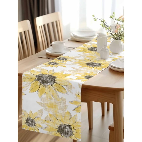 Burlap Table Runner 48 Inches Long, Farmhouse Yellow Sunflowers Non ...