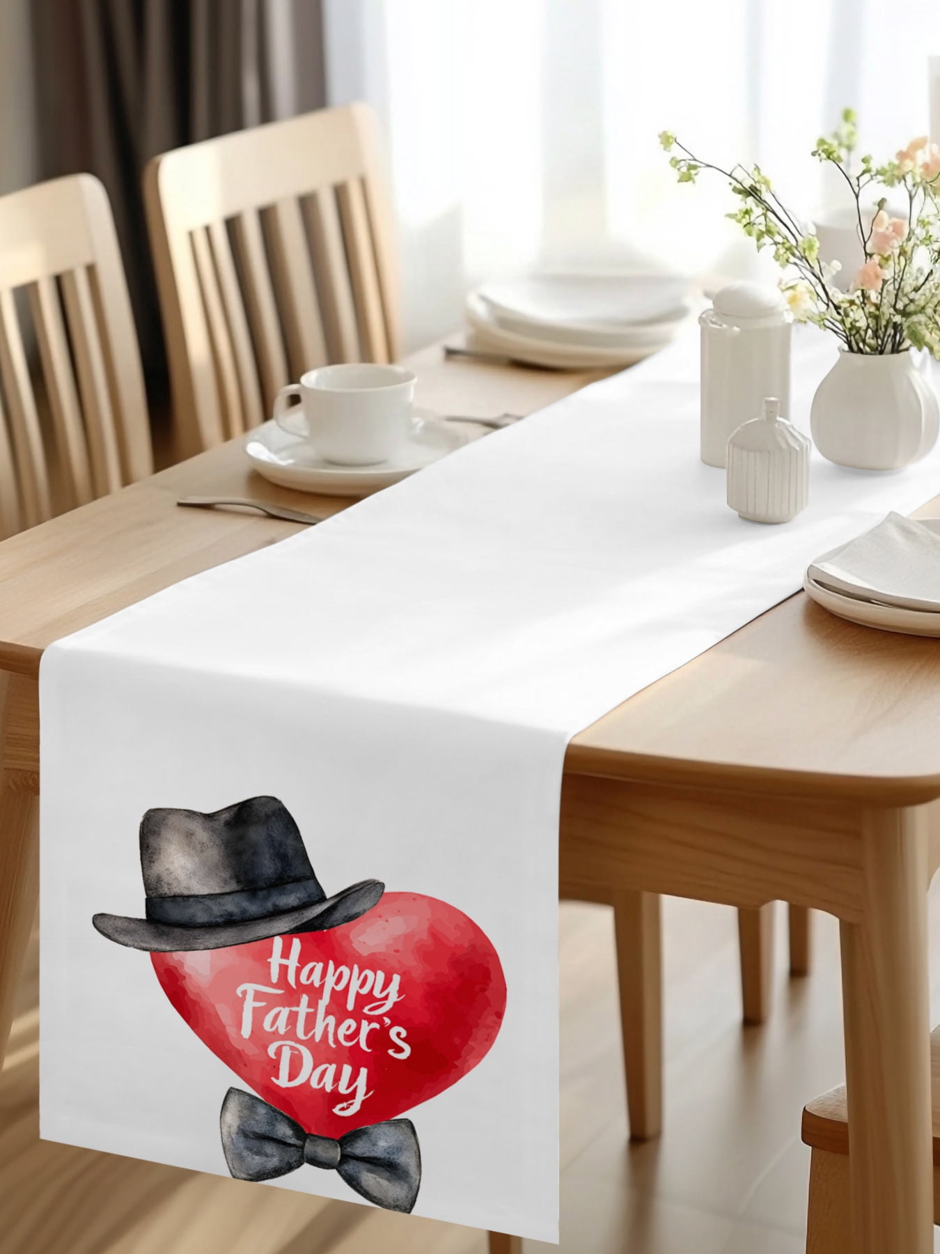 Burlap Table Runner 48 Inches Long, Father's Day Red Heart Non-Slip ...
