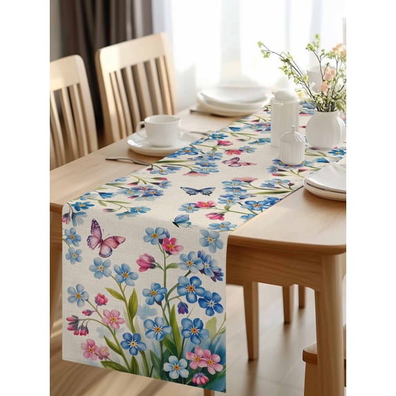 Burlap Table Runner 48 Inches Long, Garden Blossom Flower Green Leaf ...
