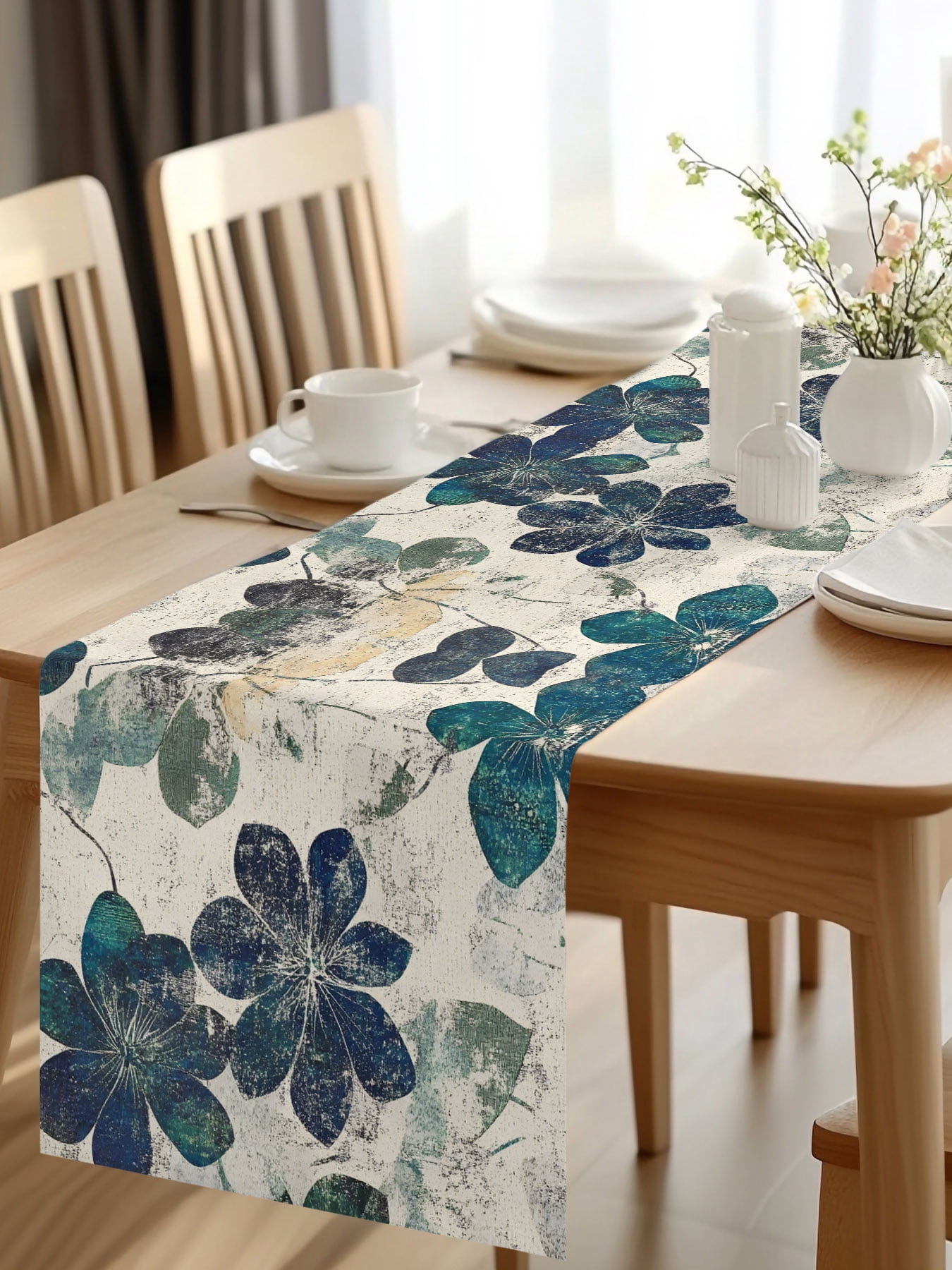 Burlap Table Runner 48 Inches Long, Garden Gradient Green Floral Non ...
