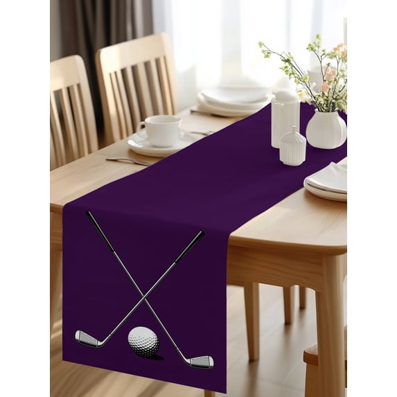 Burlap Table Runner 48 Inches Long, Golf Ball Club on Purple Background ...