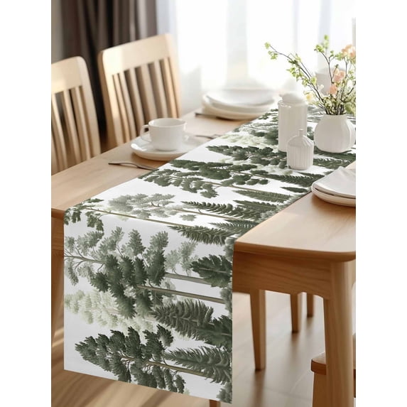 Burlap Table Runner 48 Inches Long, Gradient Green Pine Maple Trees ...
