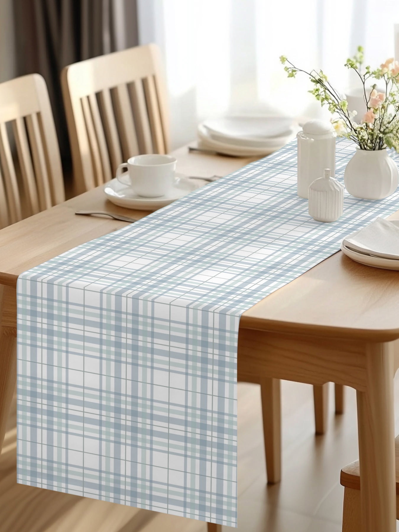 Burlap Table Runner 48 Inches Long, Gray Stripe Buffalo Plaid Non-Slip ...