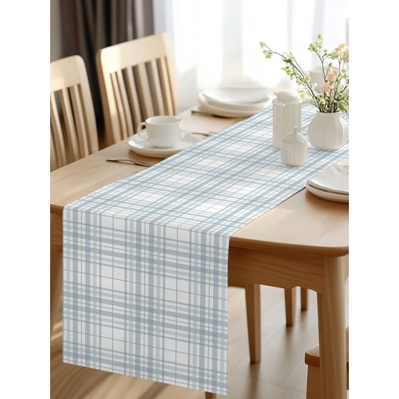 Burlap Table Runner 48 Inches Long, Gray Stripe Buffalo Plaid Non-Slip ...