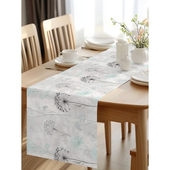Burlap Table Runner 48 Inches Long, Green Black Dandelion Non-Slip ...