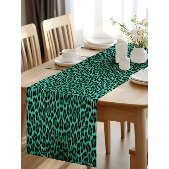 Burlap Table Runner 48 Inches Long, Green Leopard Texture Non-Slip ...