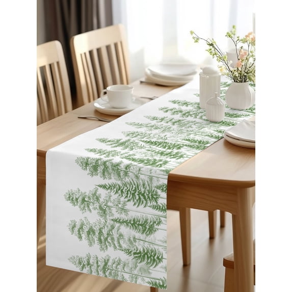 Burlap Table Runner 48 Inches Long, Green Pine Tree Sketch Forest Art ...