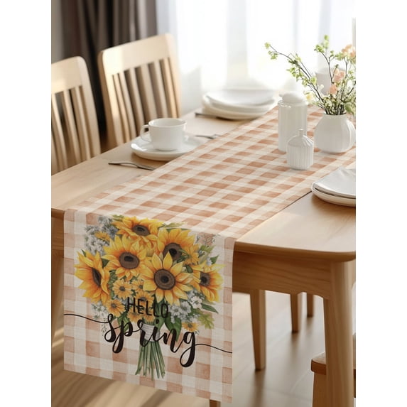 Burlap Table Runner 48 Inches Long, Hello Spring Watercolor Sunflower ...