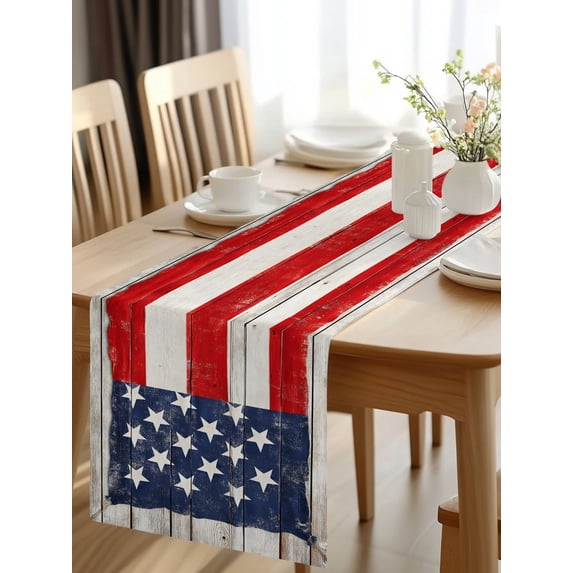 Burlap Table Runner 48 Inches Long, Independence Day American Flag Non ...