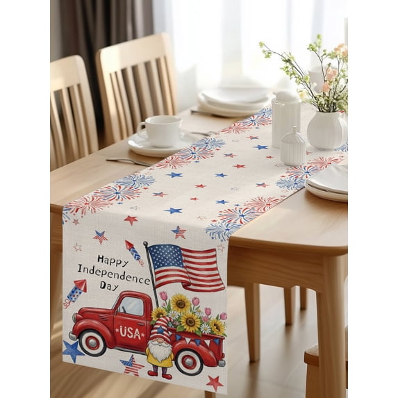 Burlap Table Runner 48 Inches Long, Independence Day Red Truck Flower ...