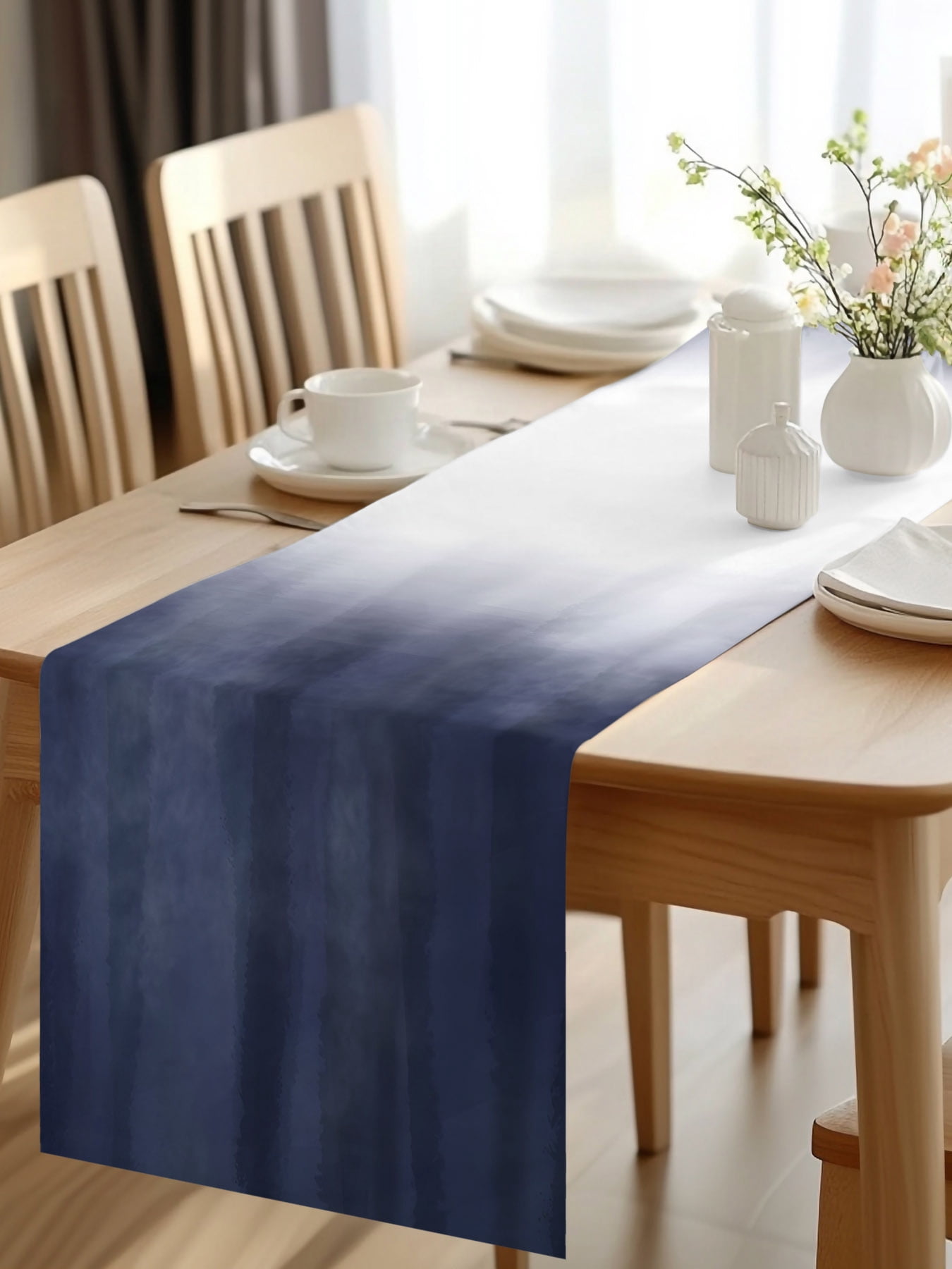 Burlap Table Runner 48 Inches Long, Indigo Blue White Art Non-Slip ...