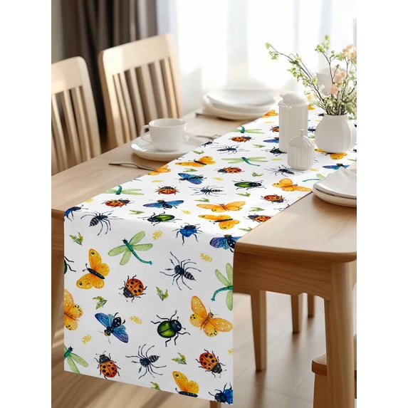 Burlap Table Runner 48 Inches Long, Insects Dragonflies Spiders Non ...