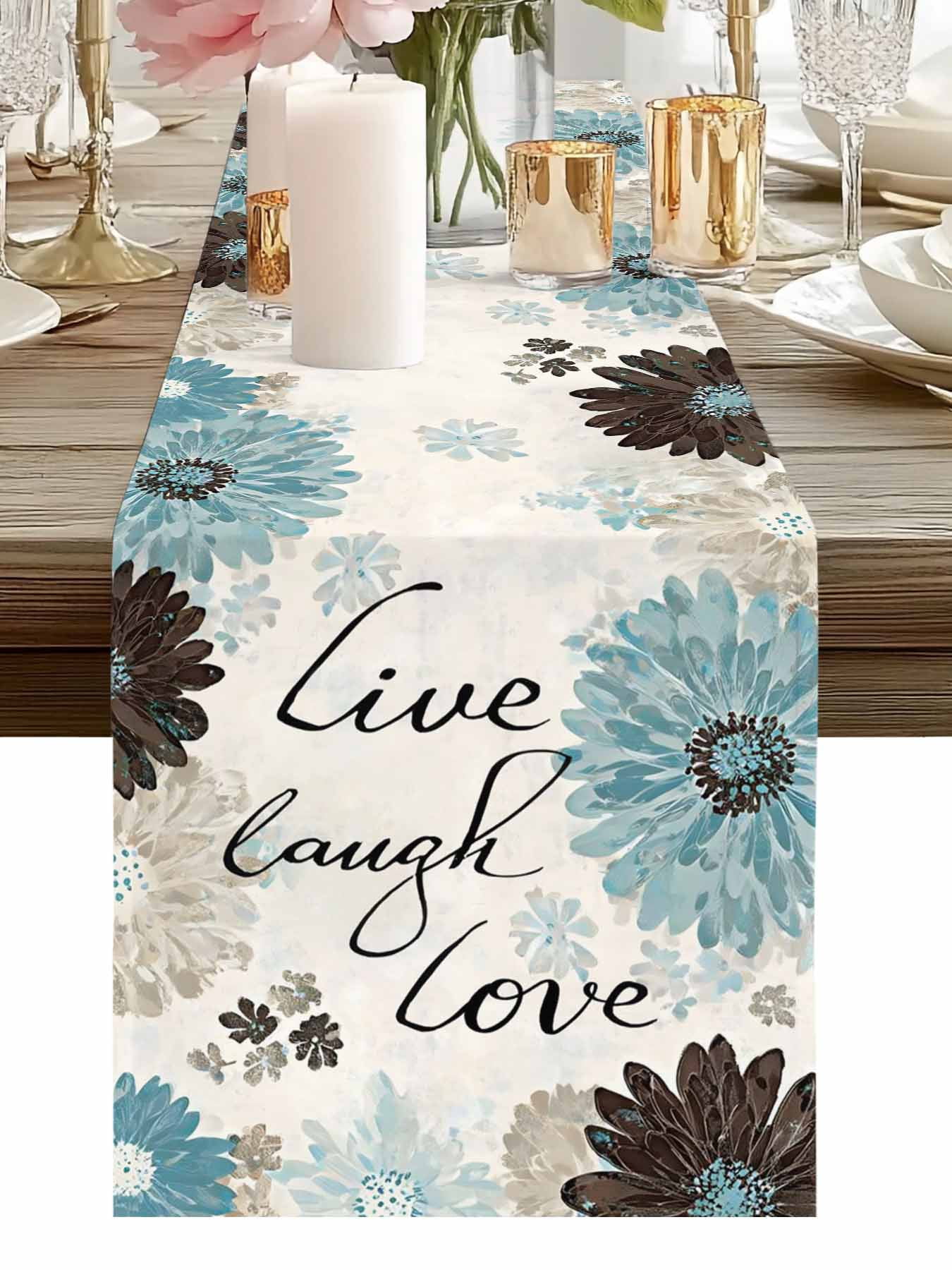 Burlap Table Runner 48 Inches Long, Live Love Laugh Words Non-Slip ...