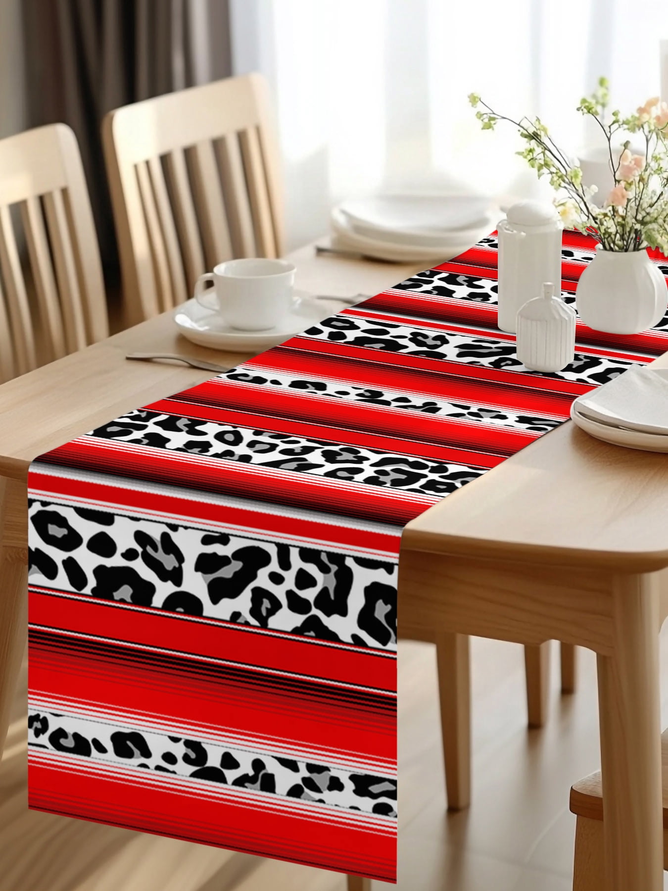 Burlap Table Runner 48 Inches Long, Mexico Stripes Red Animal Leopard ...