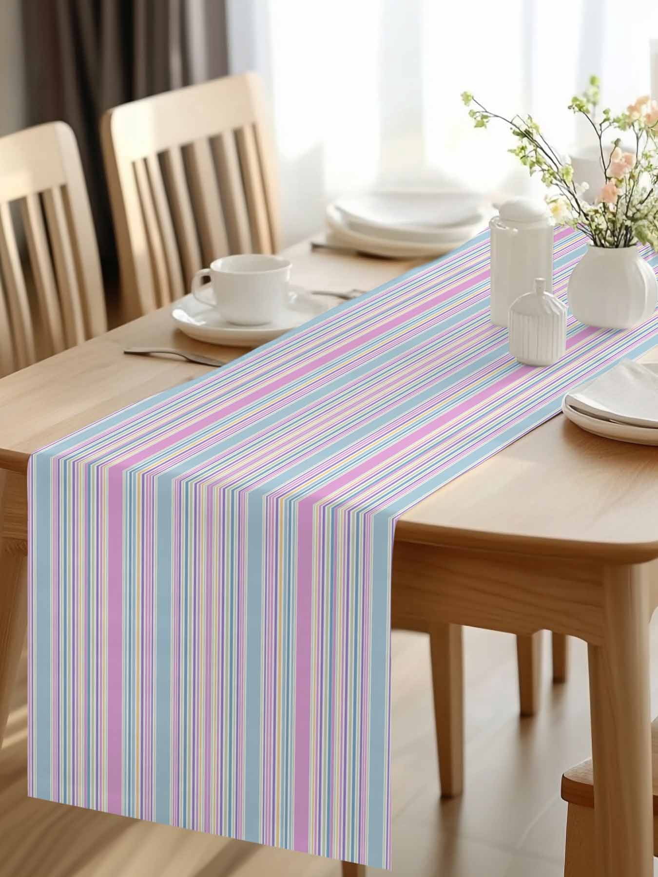 Burlap Table Runner 48 Inches Long, Minimalist Vertical Stripe Colorful ...
