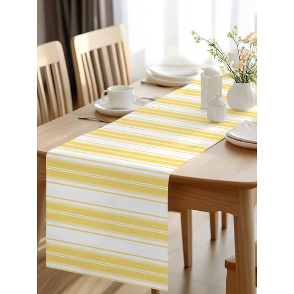 Burlap Table Runner 48 Inches Long, Minimalist Yellow Stripes Non-Slip ...