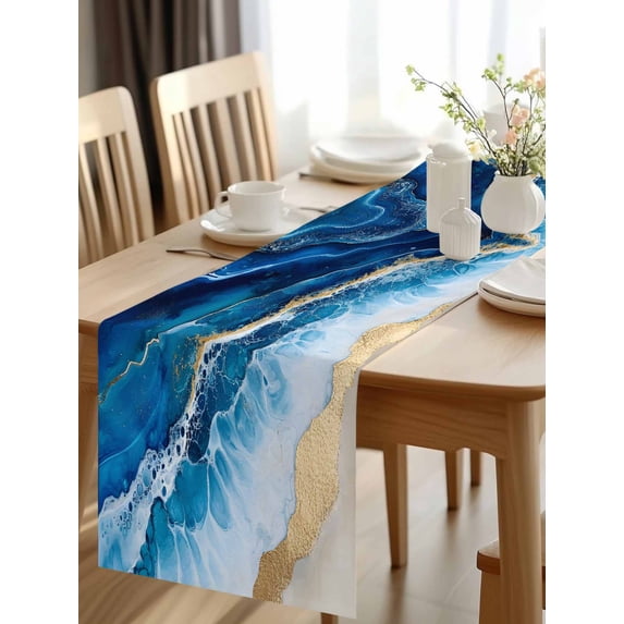 Burlap Table Runner 48 Inches Long, Modern Abstract Beach Sand Wave Non ...