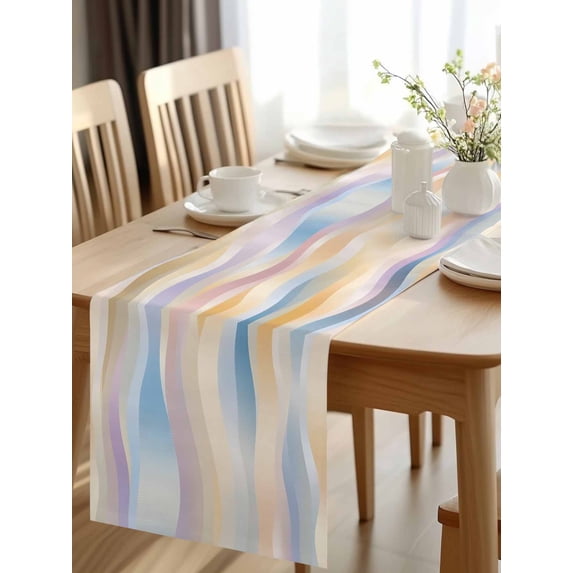 Burlap Table Runner 48 Inches Long, Modern Abstract Watercolor Wavy Non ...