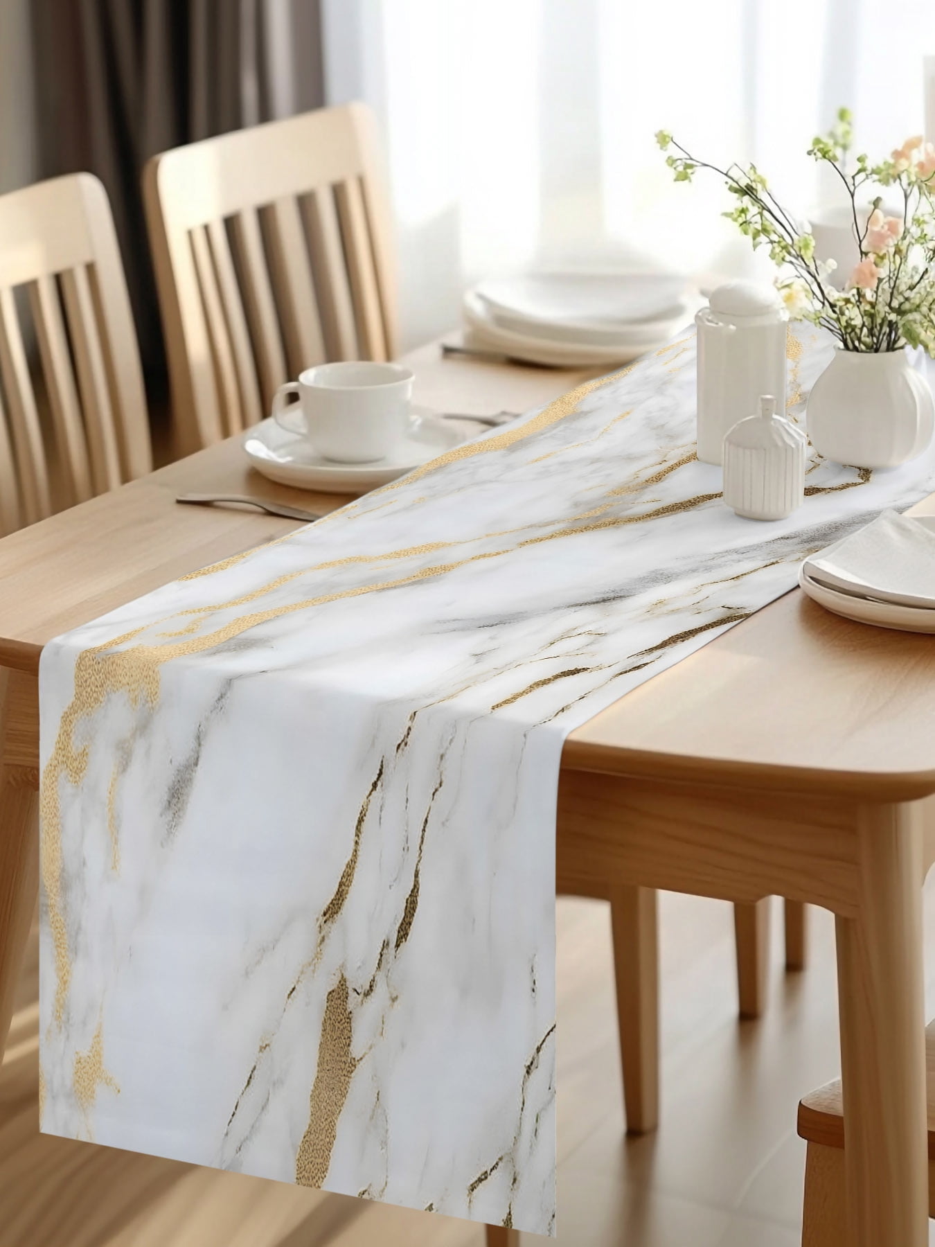 Burlap Table Runner 48 Inches Long, Modern Mable Texture Non-Slip ...