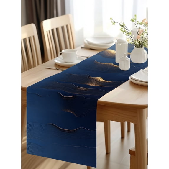 Burlap Table Runner 48 Inches Long, Modern Navy Blue Gold Style Non ...