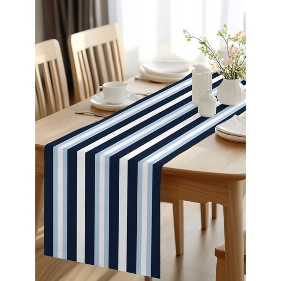 Burlap Table Runner 48 Inches Long, Navy Blue Light Blue Striped Art ...