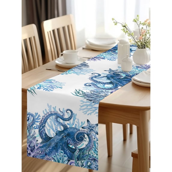 Burlap Table Runner 48 Inches Long, Ocean Octopus Coral Starfish Non ...