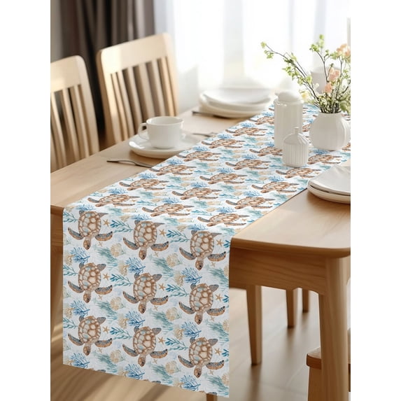 Burlap Table Runner 48 Inches Long, Ocean Sea Turtle Seaweed Non-Slip ...