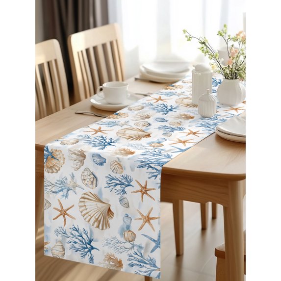 Burlap Table Runner 48 Inches Long, Ocean Starfish Shell Coral Non-Slip ...