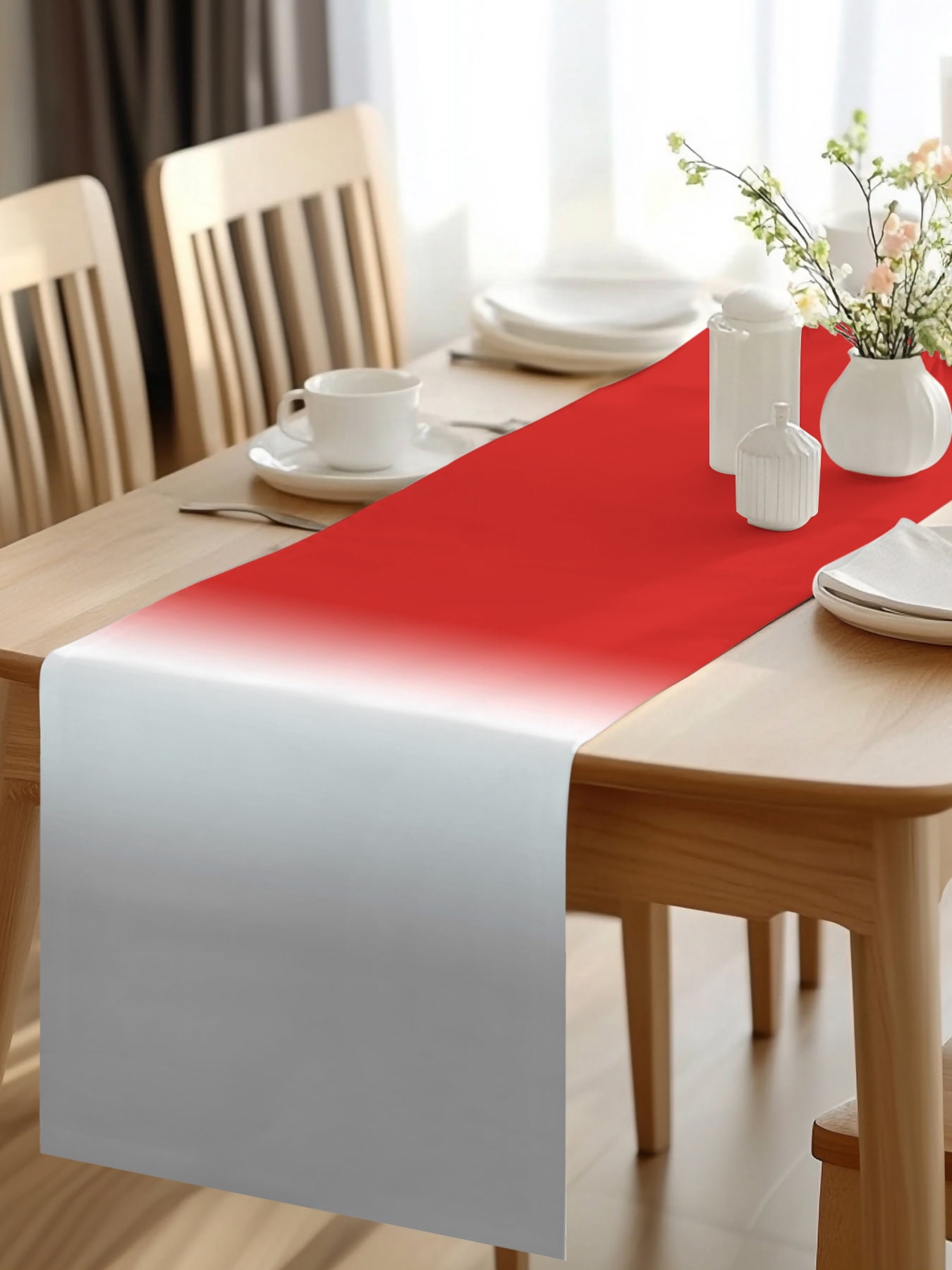 Burlap Table Runner 48 Inches Long, Ombre Red White Grey Non-Slip ...