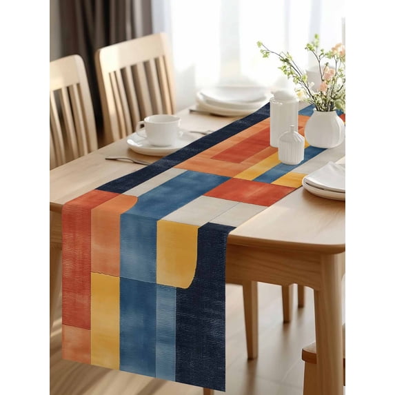 Burlap Table Runner 48 Inches Long, Orange Blue Gradient Abstract ...