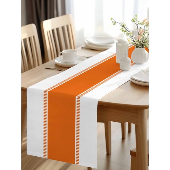 Burlap Table Runner 48 Inches Long, Orange Stripes Modern Geometric Non ...