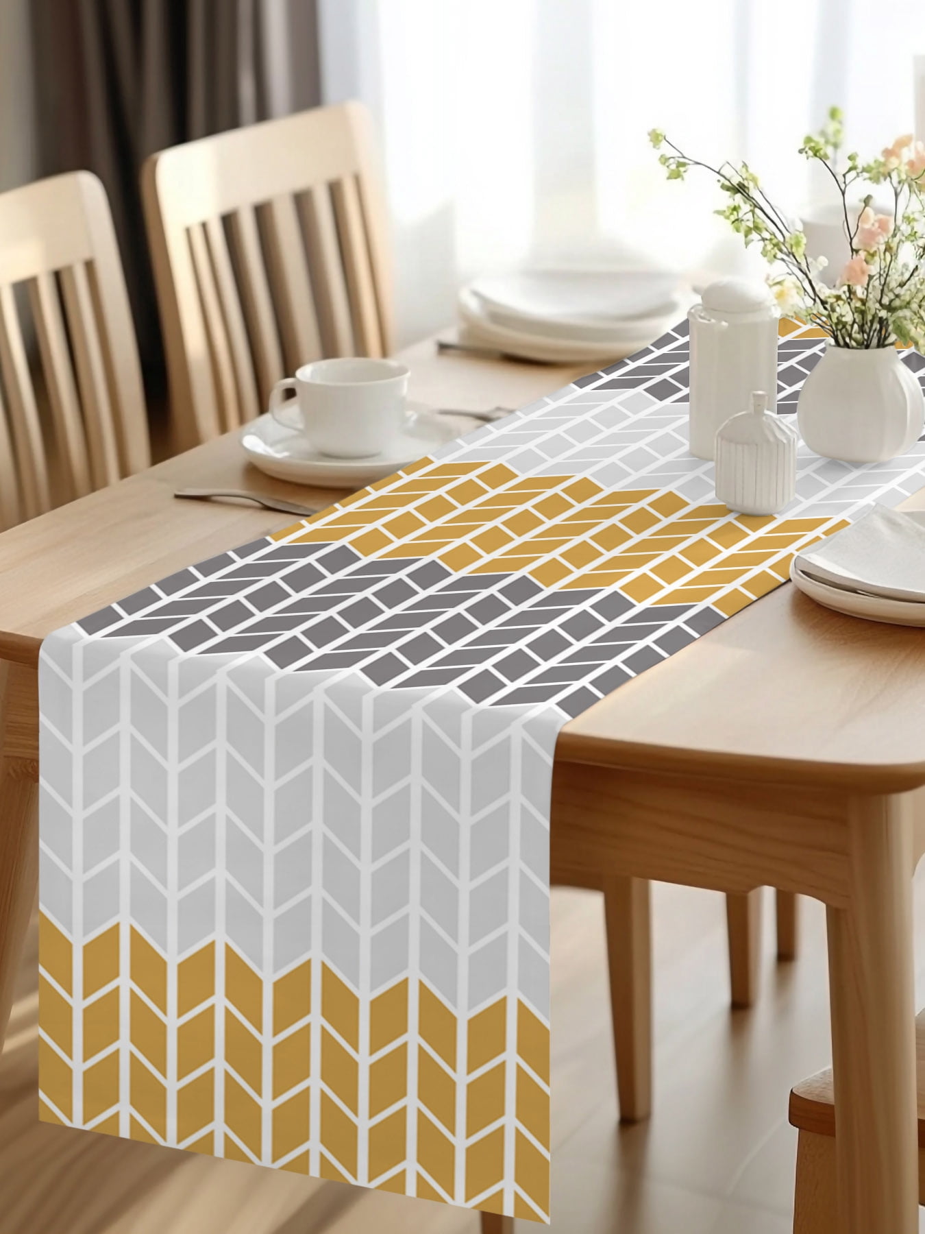 Burlap Table Runner 48 Inches Long, Orange Zigzag Chevron Grey Stripe ...