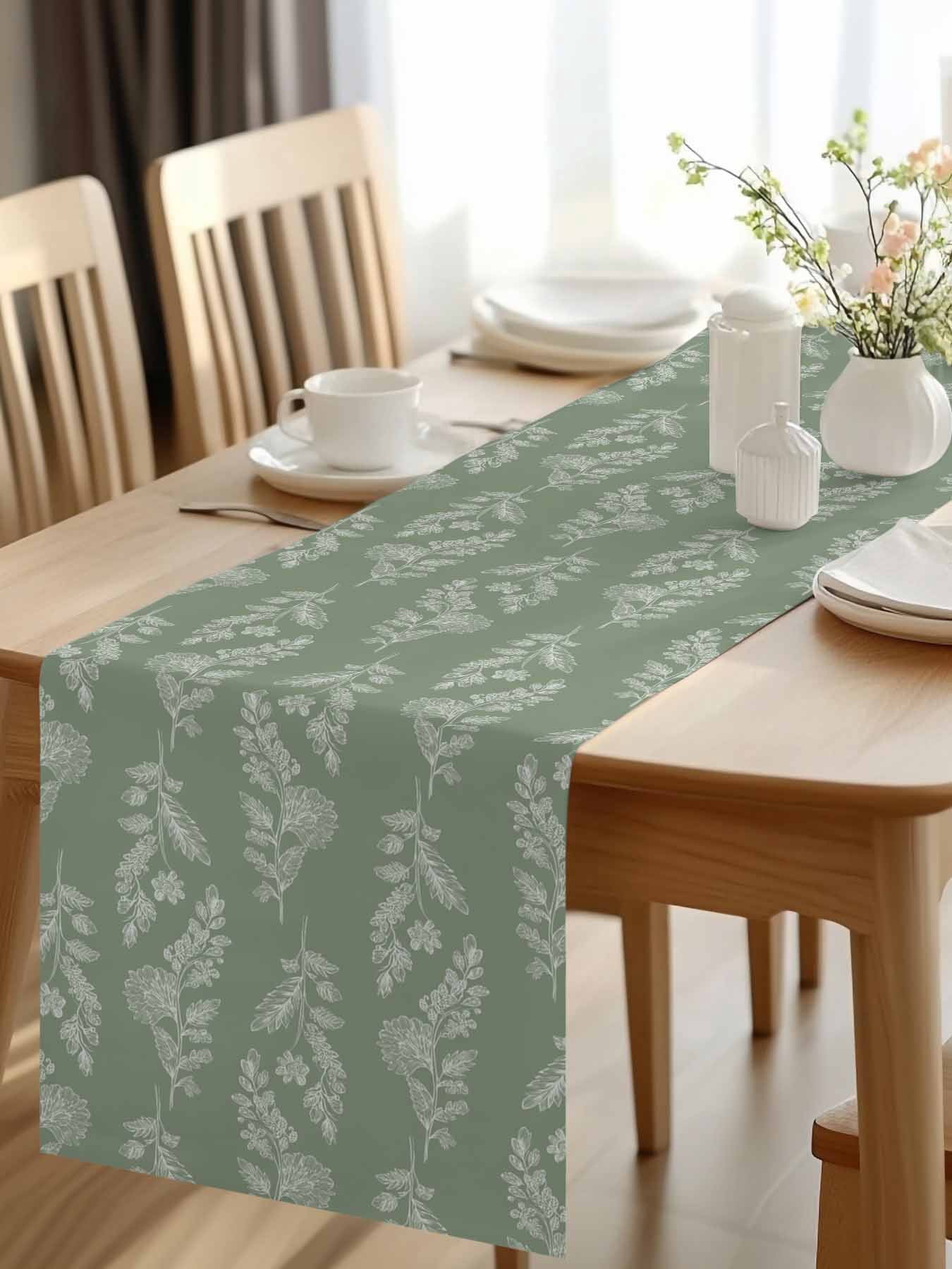 Burlap Table Runner 48 Inches Long, Pastoral Leaves Abstract Herb Non ...