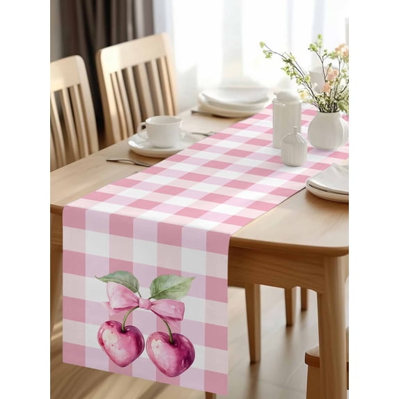 Burlap Table Runner 48 Inches Long, Pastoral Pink Heart Cherry Non-Slip ...